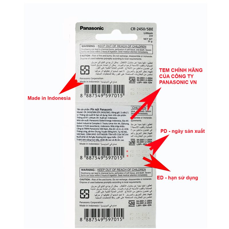 Pin CR2450 Panasonic Lithium 3V Vỉ 5 Viên Chính Hãng - Pin Panasonic