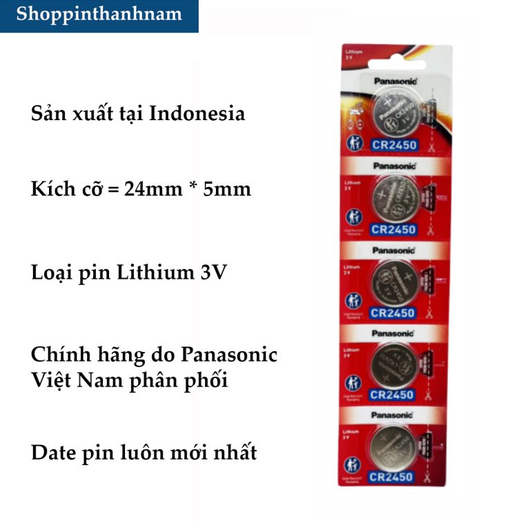 Pin CR2450 Panasonic Lithium 3V Vỉ 5 Viên Chính Hãng - Pin Panasonic